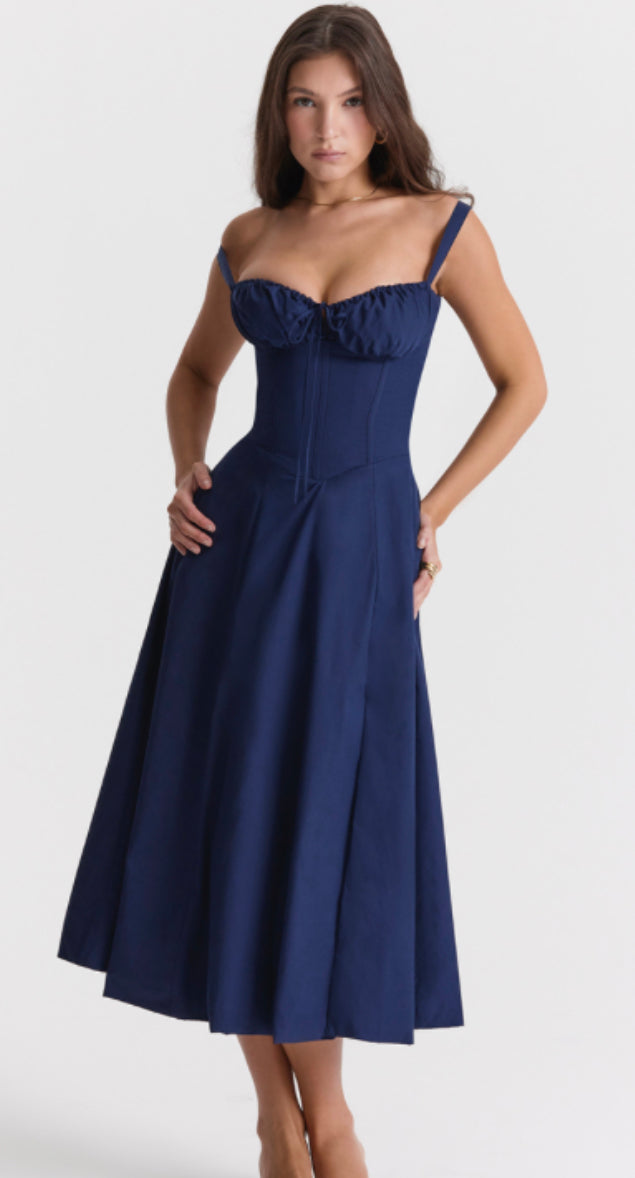 Sabrina French Navy Bustier Sundress – SELCOUTH
